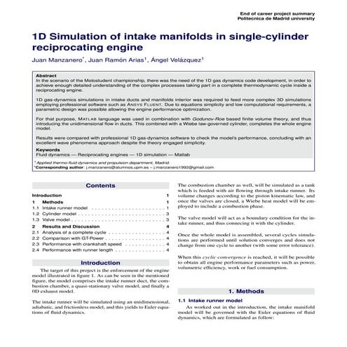 1D Simulation of intake manifolds in single-cylinder reciprocating ...