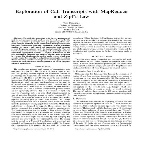 Exploration of Call Transcripts with MapReduce and Zipf’s Law | PDF