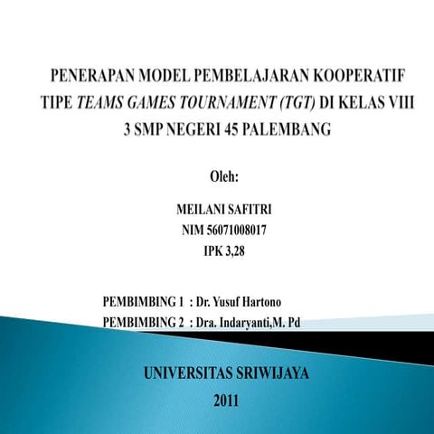 penerapan model pembelajaran kooperatif tipe tgt pada pembelajaran matemat… | PPTX