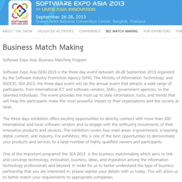 List of Thai Companies for Business Match Making in Software Expo Asia ...