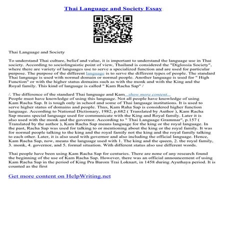 Thai Language And Society Essay | PDF