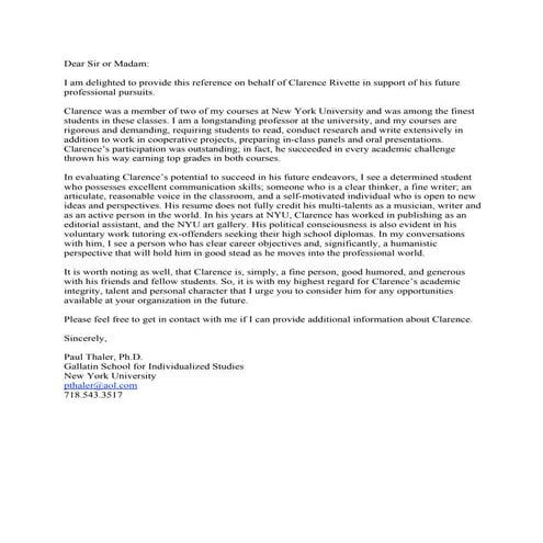 Letter of Recommendation - Paul Thaler | PDF