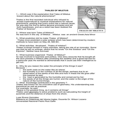 Thales of Miletus | DOC | Physics | Science