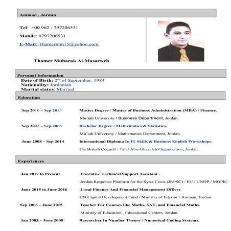 Thamer almasarweh cv 2017 | PDF