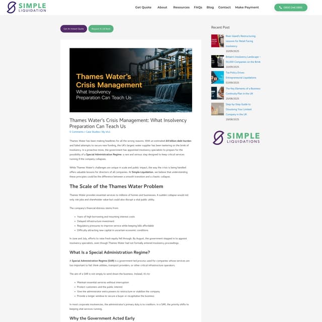 Thames Water’s Crisis Management: What Insolvency Preparation Can Teach ...