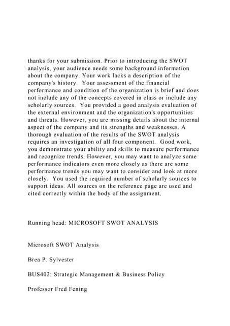 microsoft swot analysis | PPTX | Computing | Technology & Computing