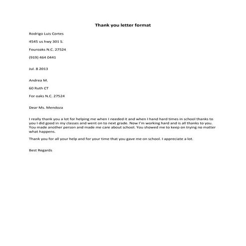 Thank you letter format | DOCX