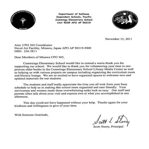 Thank You Letter from Cummings Elementary School | PDF