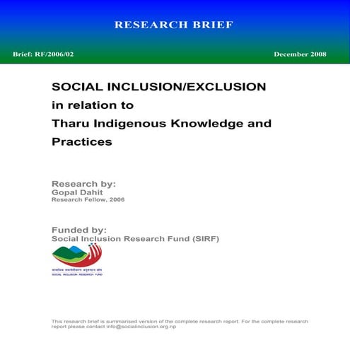 Tharu knowledge And Practices | PDF