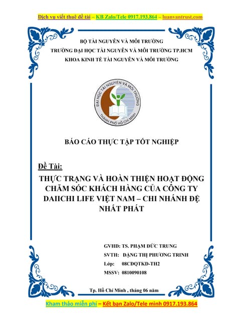 Báo Cáo Thực Tập Tại Công Ty Bảo Hiểm Nhân Thọ Daiichi Việt Nam | PDF
