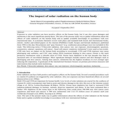 The Impact of Solar Radiation on the Human body | PDF