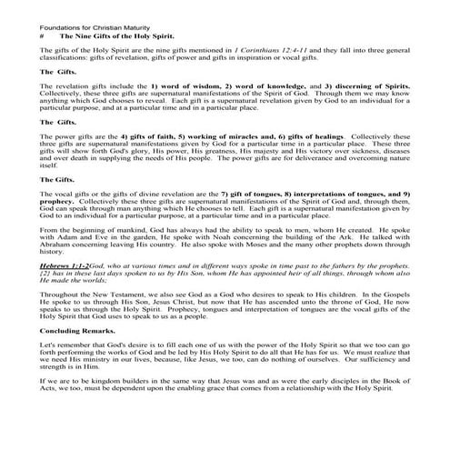 The nine gifts of the holy spirit | DOCX