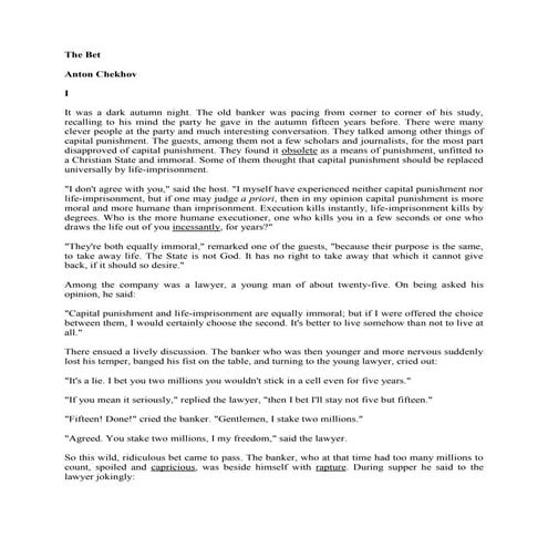 The bet by aton chekov | PDF