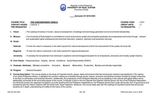 SYLLABUS-SOC-SCI-103-THE-CONTEMPORARY-WORLD-2023-1.docx | College ...