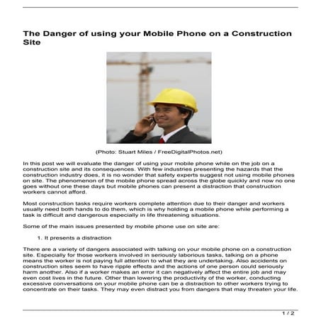 The Danger of using your Mobile Phone on a Construction Site | PDF