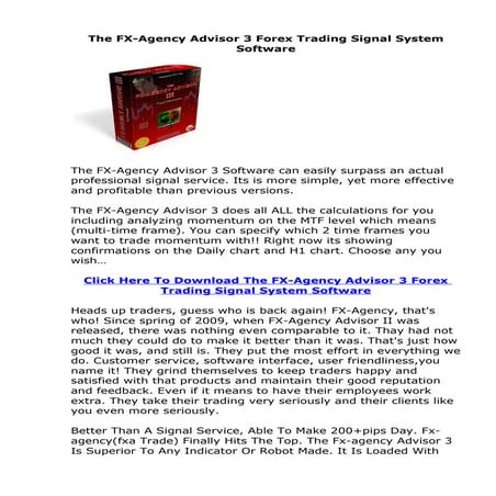 The FX-Agency Advisor 3 Forex Trading Signal System Software Review ...