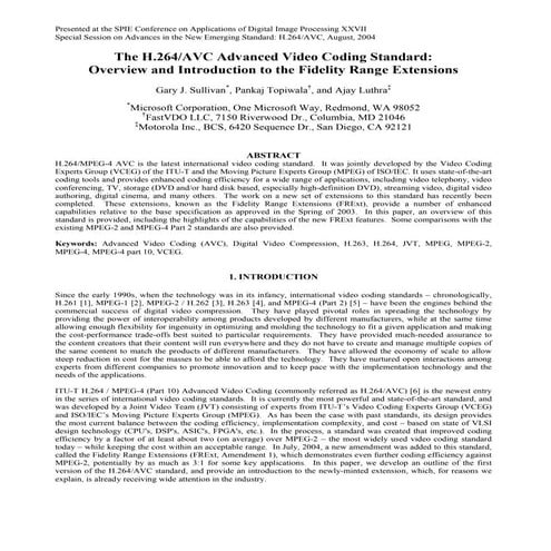 The H264avc Advanced Video Coding Standard Overview And Pdf 7148