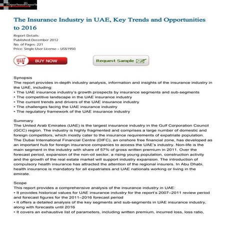 The Insurance Industry in UAE, Key Trends and Opportunities to 2016 ...