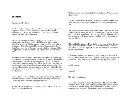 The mats by franscisco arcellana | PDF | Bereavement | Family and ...