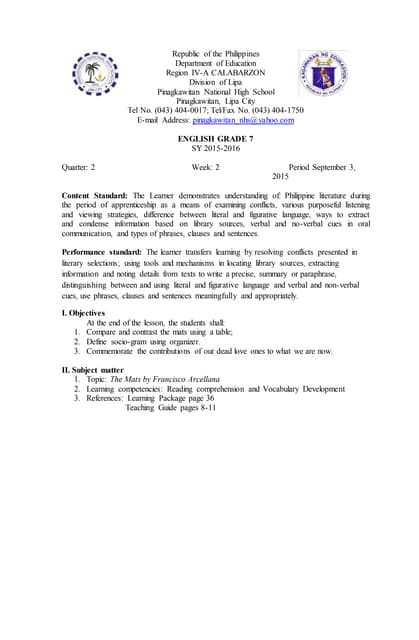 The mats by franscisco arcellana | PDF | Bereavement | Family and ...