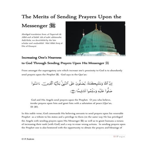 The Merits of sending Prayers upon the Messenger (SAW) | PDF