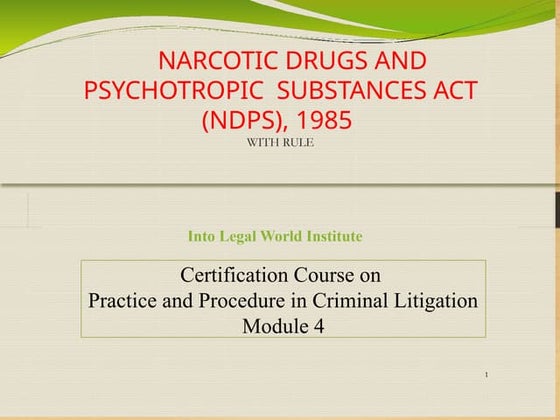 Narcotic and Psychotropic Substance act 1985 | PPTX