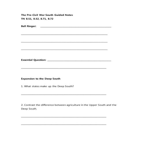 The pre civil war south guided notes | DOCX