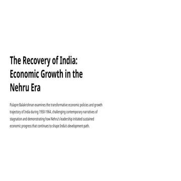 The Recovery of India: Economic Growth and Development in the Nehru Era ...