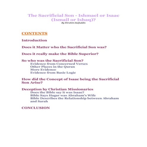 The sacrificial son Ishmael or Isaac | PDF