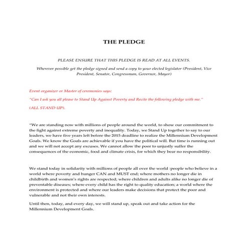 Stand Up 2010 Pledge | PDF