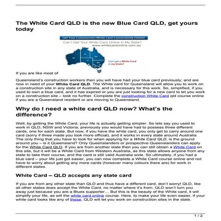 The White Card QLD is the new Blue Card QLD, get yours today