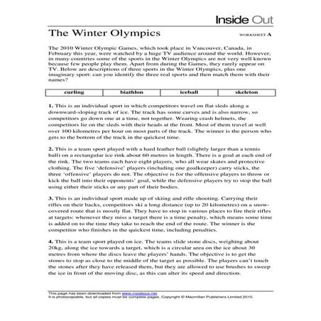 The Winter Olympics | PDF | Winter Olympic Sports | Olympic Sports