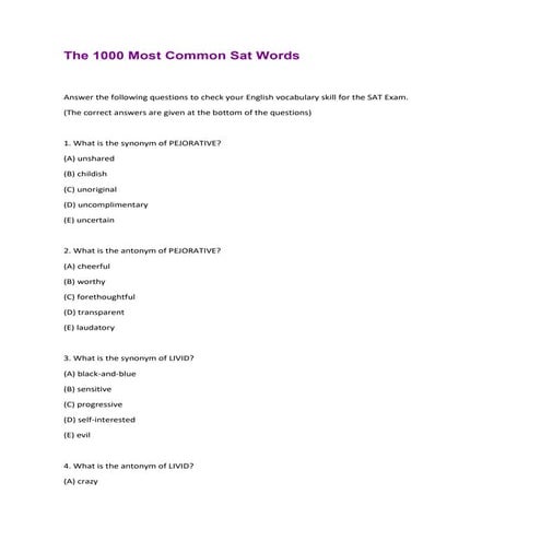The 1000 Most Common Sat Words | PDF