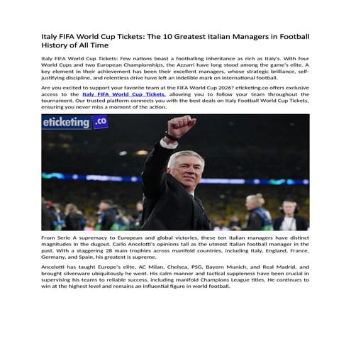 Italy FIFA World Cup Tickets: The 10 Greatest Italian Managers in ...