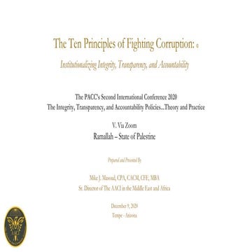 The Ten Principles of Fighting Corruption: Institutionalizing Integrity ...