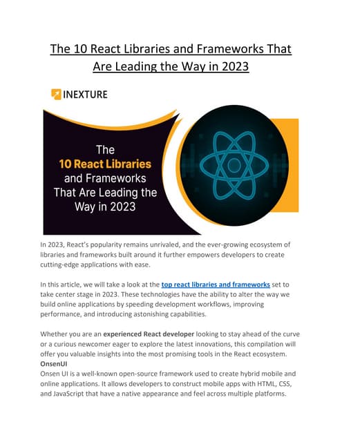 The 10 React Libraries And Frameworks To Try In 2023 Pdf