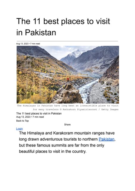 Explore Pakistan's Famous Places: A Journey Through History and Natural ...