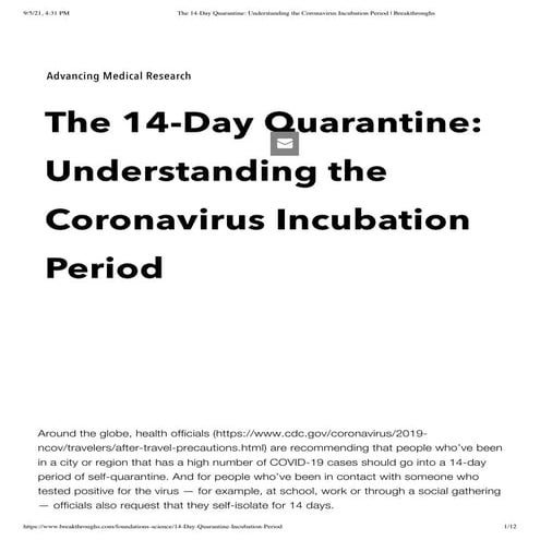 The 14 day quarantine understanding the coronavirus incubation period ...