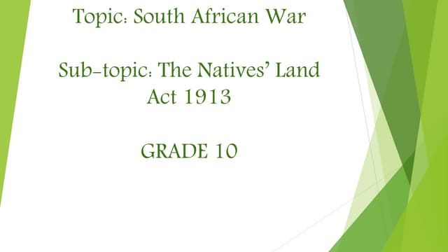 The native land act of 1913 | PPTX