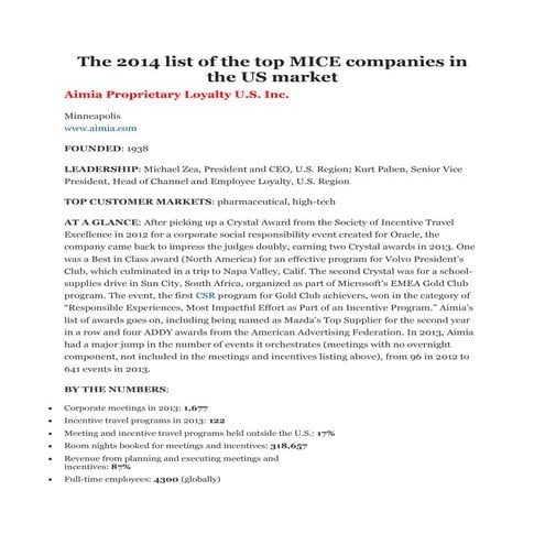 The 2014 list of the top MICE companies in the US market | PDF