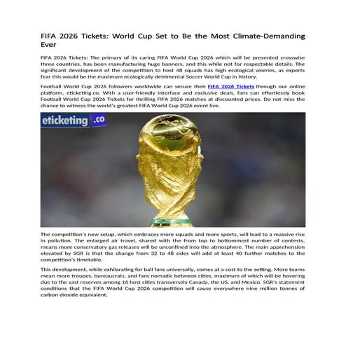 FIFA 2026 Tickets: World Cup Set to Be the Most Climate-Demanding Ever ...