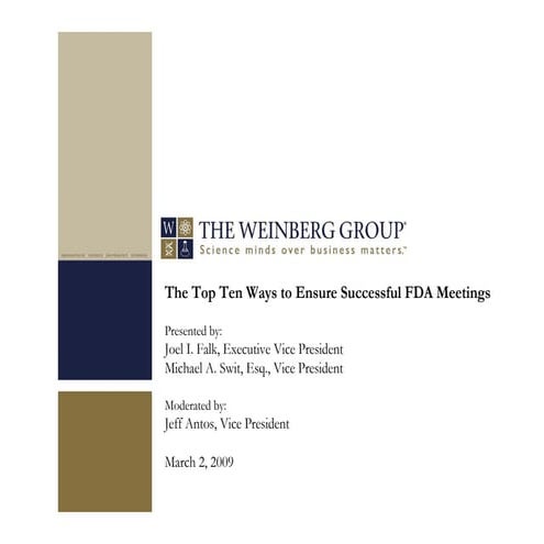 The Top Ten Ways to Ensure Successful FDA Meetings | PDF