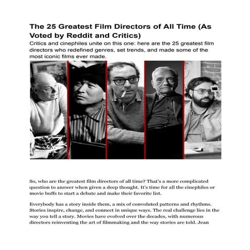 The 25 Greatest Film Directors of All Time (As Voted by Reddit and ...