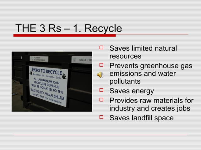 Recycle, Reuse and Reduce | PPT | Indoor Environmental Quality | Home ...