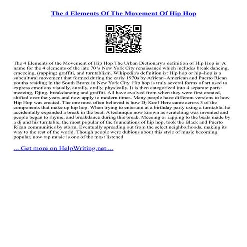 The 4 Elements Of The Movement Of Hip Hop | PDF