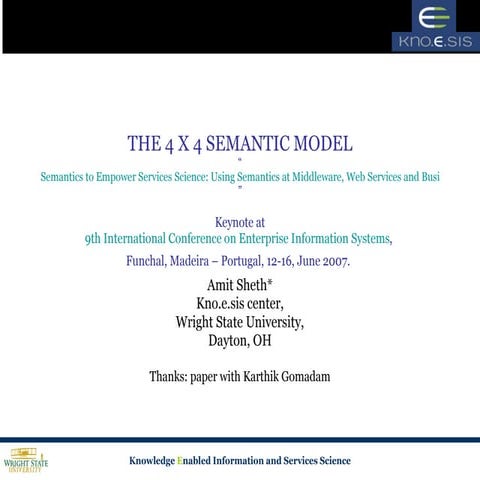 THE 4 X 4 SEMANTIC MODEL : Semantics to Empower Services Science: Using Semantics at Middleware ...