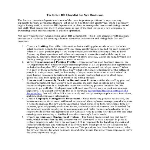 The 5-Step HR Checklist For New Businesses | PDF