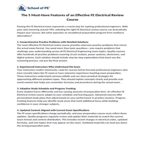 The 5 Must-Have Features of an Effective FE Electrical Review Course | DOCX