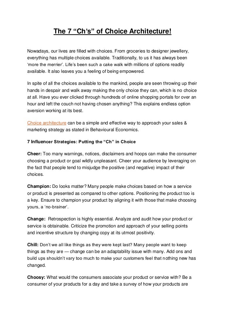 The 7 “ch’s” of choice architecture!