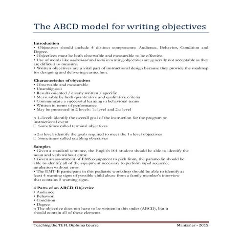 The abcd model for writing objectives | PDF